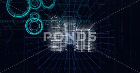 Animation of scopes scanning and hexagons on black background: Royalty ...