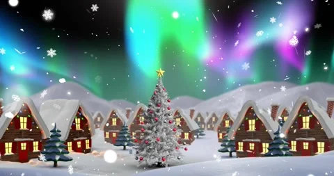 Animation of snow falling and aurora bor... | Stock Video | Pond5