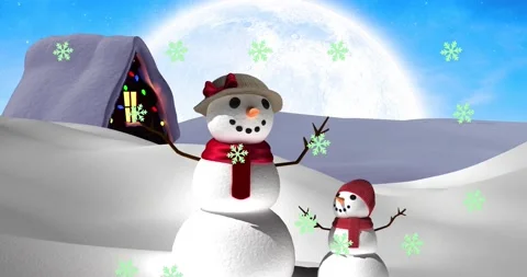 Animation of snow falling and snowman at... | Stock Video | Pond5