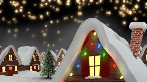 Animation of snow falling over houses wi... | Stock Video | Pond5