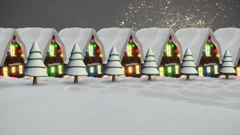 Animation of snow falling over houses wi... | Stock Video | Pond5