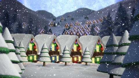 Animation of snow falling over houses co... | Stock Video | Pond5