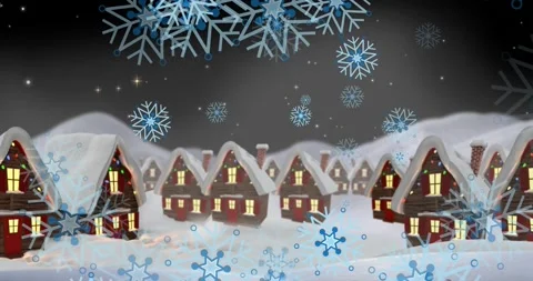 Animation of snow falling over houses in... | Stock Video | Pond5