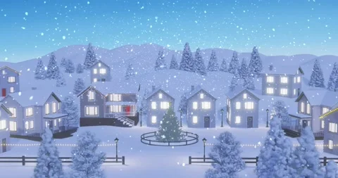 Animation of snow falling over lit house... | Stock Video | Pond5