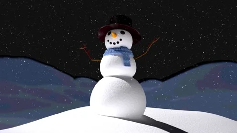 Animation of snow falling over snowman a... | Stock Video | Pond5
