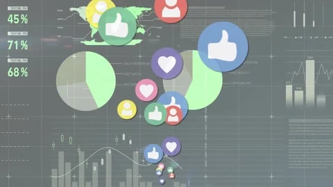 Animation of social media icons, statist... | Stock Video | Pond5