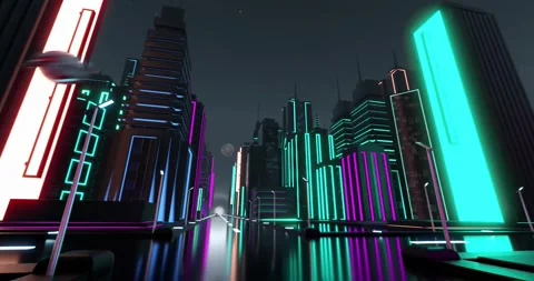 Animation of space ships and car in neon... | Stock Video | Pond5