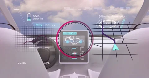 Animation of speedometer and battery lev... | Stock Video | Pond5