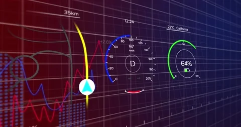 Animation of speedometer, battery indica... | Stock Video | Pond5