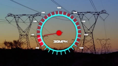 Animation of speedometer over electricit... | Stock Video | Pond5