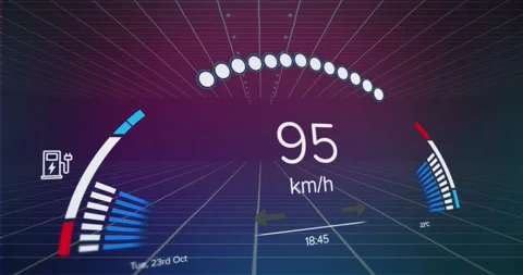 Animation of speedometer over grid netwo... | Stock Video | Pond5