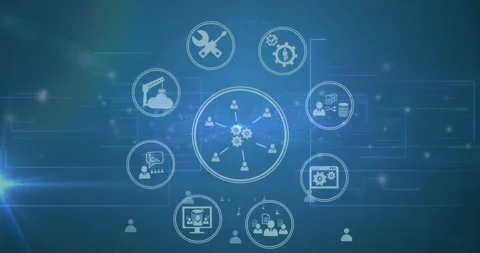 Animation of spinning digital icons and ... | Stock Video | Pond5