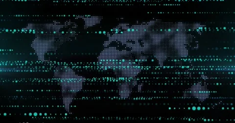 Animation of spots over world map on bla... | Stock Video | Pond5