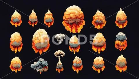 Animation sprite sheet of bomb explosion sequence set on black ...