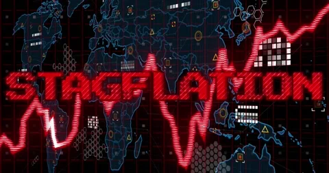 Animation of stagflation text in red ove... | Stock Video | Pond5