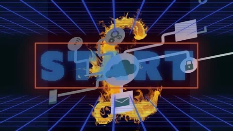 Animation of start text over media icons... | Stock Video | Pond5
