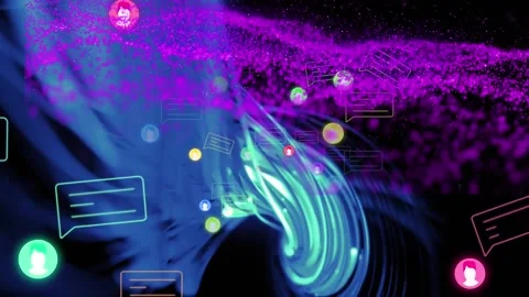 Animation of tech icons and messages on ... | Stock Video | Pond5