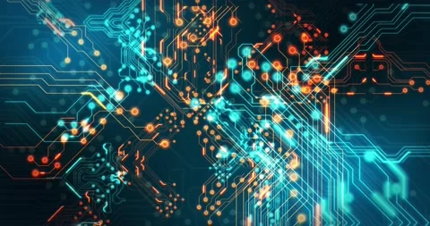 Animation of technology circuit over bla... | Stock Video | Pond5