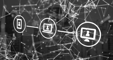 Animation of technology icons and connec... | Stock Video | Pond5