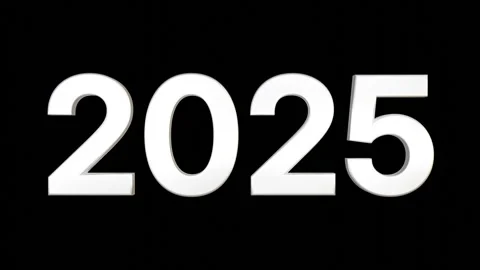 animation text 2025 white on black isola... | Stock Video | Pond5