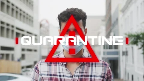 Animation of text quarantine, over trian... | Stock Video | Pond5