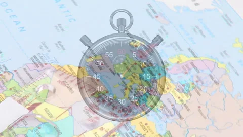 Animation of timer over spinning world m... | Stock Video | Pond5