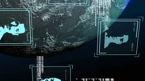 Animation of user photos, data and globe... | Stock Video | Pond5