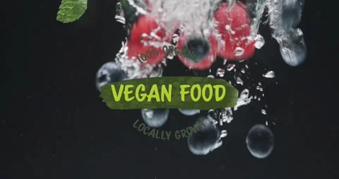 Animation of vegan food text over fruit ... | Stock Video | Pond5