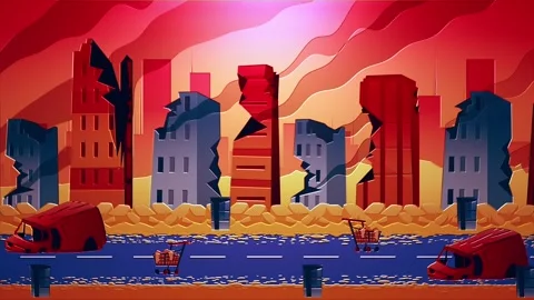 Animation video destroyed buildings on c... | Stock Video | Pond5