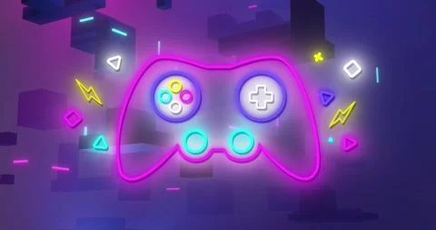 Animation of video game pad icon over pu... | Stock Video | Pond5