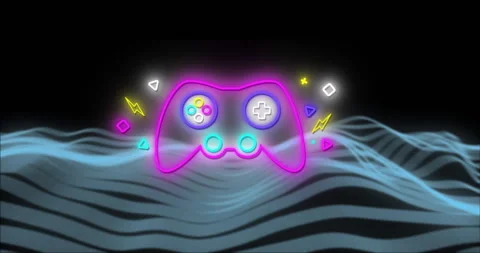 Animation of video game pad over neon pa... | Stock Video | Pond5