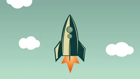 Animation of vintage rocket flying to sp... | Stock Video | Pond5