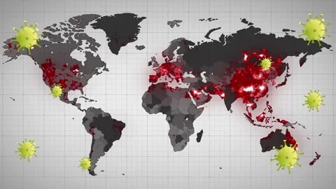 Animation of virus cells over world map | Stock Video | Pond5