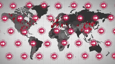 Animation of virus cells over world map | Stock Video | Pond5