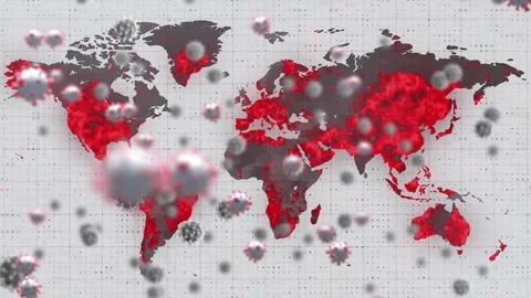 Animation of virus cells over world map | Stock Video | Pond5
