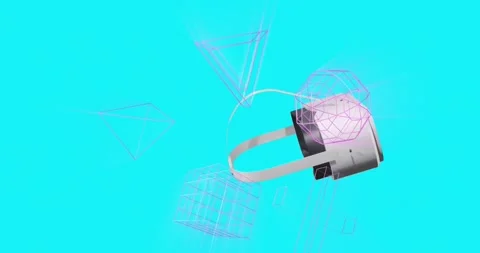 Animation of vr headset over 3d shapes o... | Stock Video | Pond5