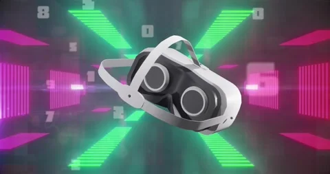 Animation of vr headset over neon shapes... | Stock Video | Pond5