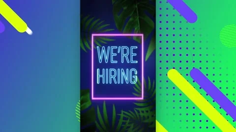 Animation of we are hiring neon text ove... | Stock Video | Pond5