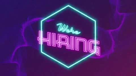 Animation of we are hiring neon text ove... | Stock Video | Pond5