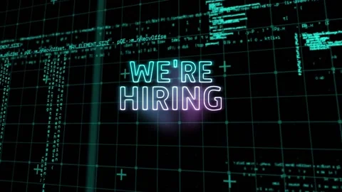 Animation of we are hiring neon text ove... | Stock Video | Pond5