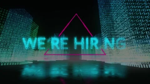 Animation of we are hiring neon text ove... | Stock Video | Pond5