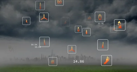 Animation of weather icons and data over... | Stock Video | Pond5