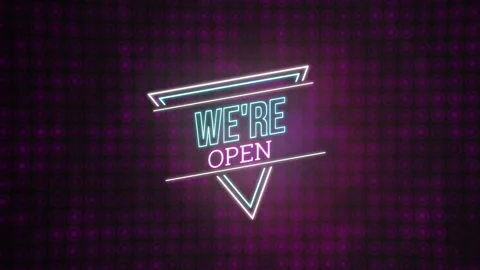 Animation of we're open text over purple... | Stock Video | Pond5