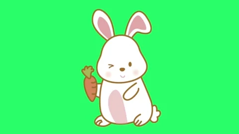 Animation white cute rabbit on green scr... | Stock Video | Pond5