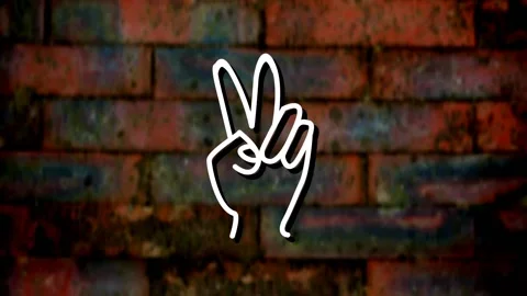 Animation of white neon peace sign hand,... | Stock Video | Pond5