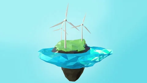 Animation Wind turbines on floating isla... | Stock Video | Pond5