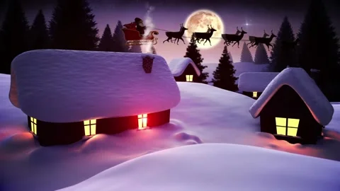 Animation of winter night landscape with... | Stock Video | Pond5