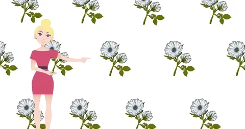 Animation of woman talking over flower i... | Stock Video | Pond5