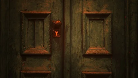 animation - wooden door opening to green... | Stock Video | Pond5