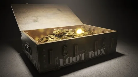 Animation of a wooden loot box full of s... | Stock Video | Pond5